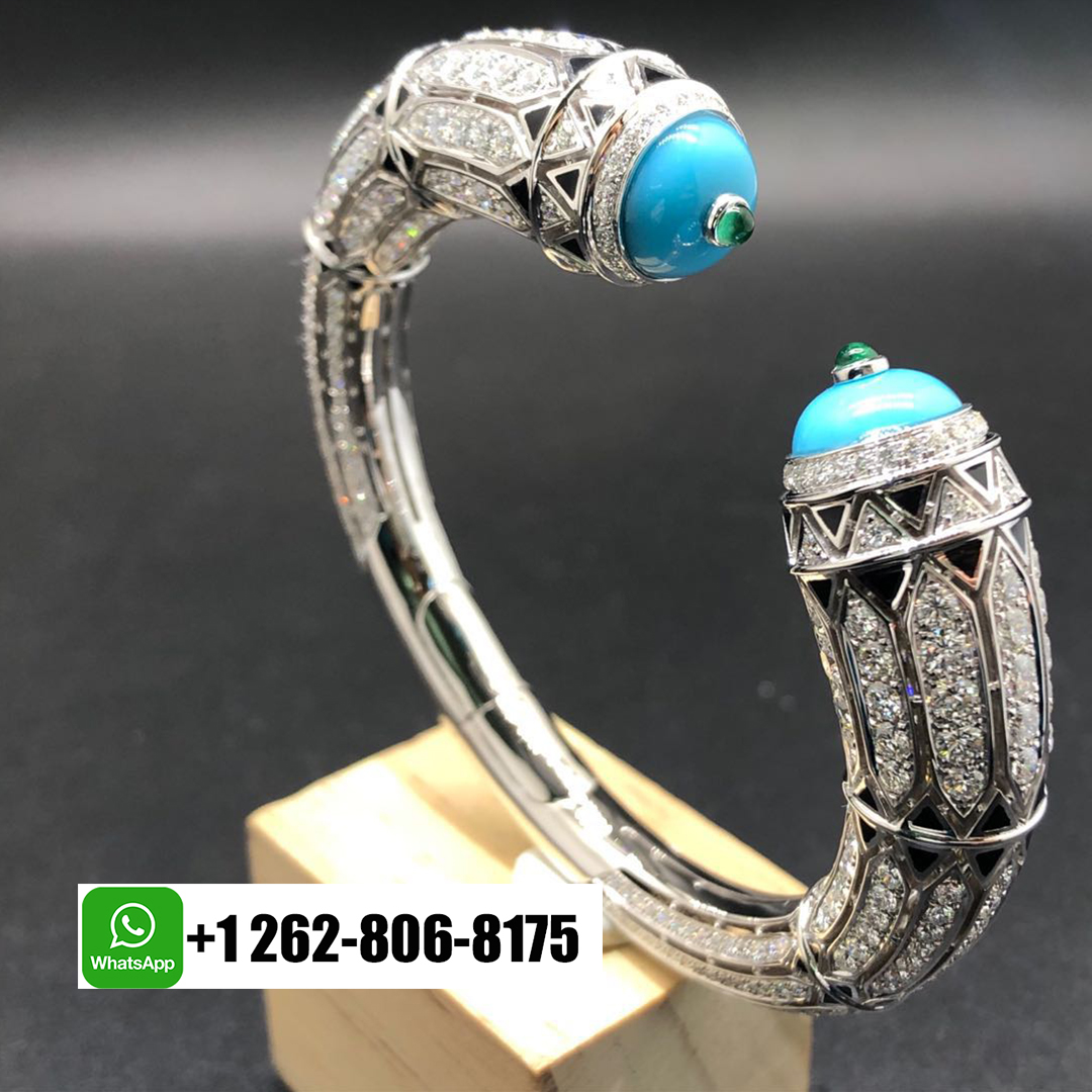 Custom Cartier White Gold Turquoise and Diamonds Art-Déco Inspired High ...